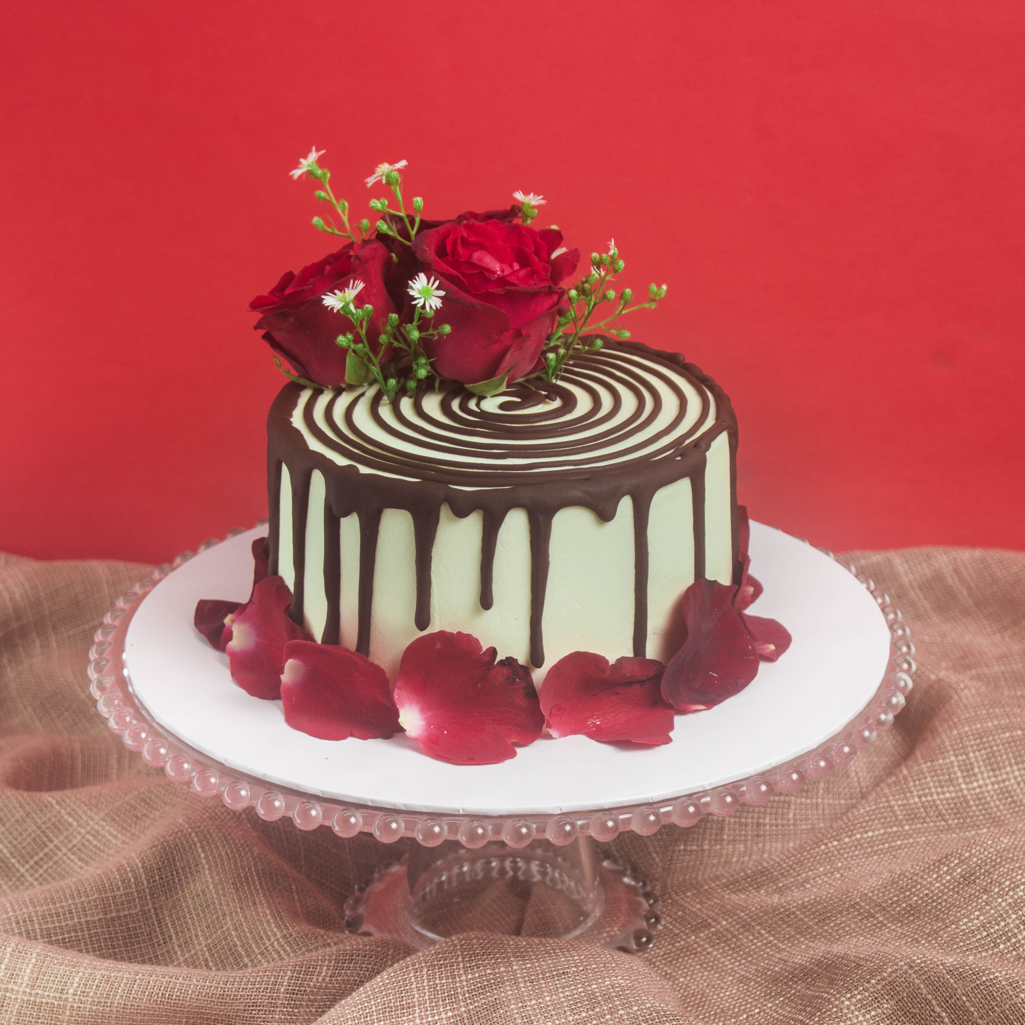 Chocolate Drip Rose Cake – Romantic Red Rose Birthday & Anniversary ...