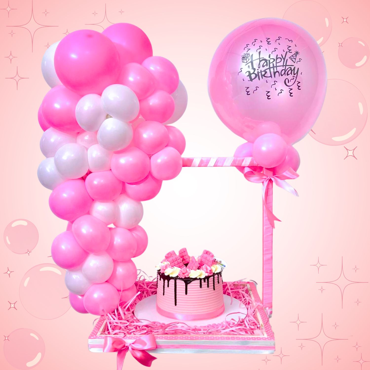 Pink Parade Birthday Balloon Cake Hamper – Elegant Birthday Gift ...