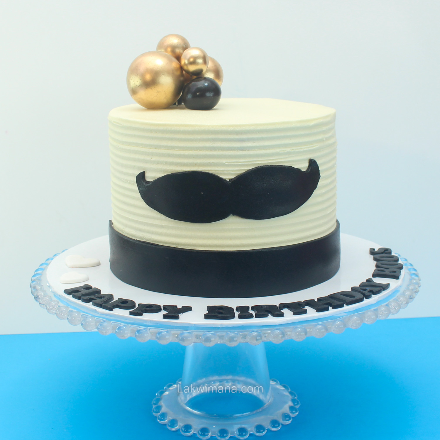 Stylish Moustache Birthday Cake – Black & Gold Men’s Celebration Cake ...