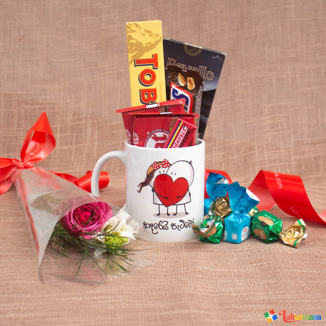Send Sweet Mug With Single Red Rose to Loved one in Sri Lanka, Lakwimana